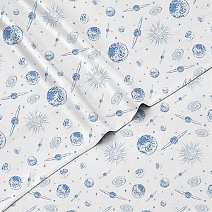 Kids Rule 3-Piece Blue Galaxy Sheet Set for Kids & Girls - 1 Twin Flat Sheet, 1 Twin Fitted Sheet & 1 Queen Pillowcase, Soft Brushed Microfiber Polyester Bed Sheet, Smooth & Durable