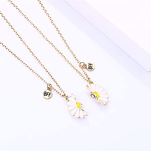 2Pcs Half Sun Sunflower Daisy Flower Pendant Necklace for Women Best Friend Attraction Long Distance Matching Adjustable Necklace Friendship Jewelry-D gold sunflower