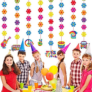 Duraaamo 8 Pcs Groovy Hippie Party Supplies 60's Hippie Paper Garland Kit Decorations Groovy Retro Flower Hanging Banner Tie Dye Hanging Garland for 60s 70s Party Groovy Birthday Baby Shower Decor