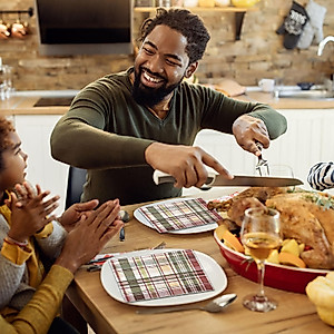 ​Quera 50 Pack Fall Paper Napkins Harvest Plaid Autumn Cocktail Napkins Thanksgiving Party Supplies Disposable Bar Napkins for Thanksgiving Party, Engagement, Baby Shower, Celebration Party.