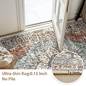 BESTSWEETIE Area Rug 8x10 Rugs for Living Room 8 x 10 Washable Rugs Non Slip Vintage Boho Living Room Rugs for Bedroom Dining Room, Distressed Floral Pattern Carpet, Green Brick Rust Red