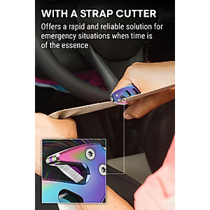 Rainbow Pocket Knife - Legal Knife with Glass Breaker Seatbelt Cutter - 2.68 Inch Serrated Blade - Cute Womens Knives - Cool Small Folding Knife for Self Defense - Birthday Gifts for Women - 6655 R