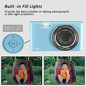 Digital Camera 4K 44MP Compact Point and Shoot Camera with 16X Digital Zoom 32GB SD Card,Kids Camera 2.4 Inch, Vlogging Camera for Teens Students Boys Girls Seniors(Blue2)