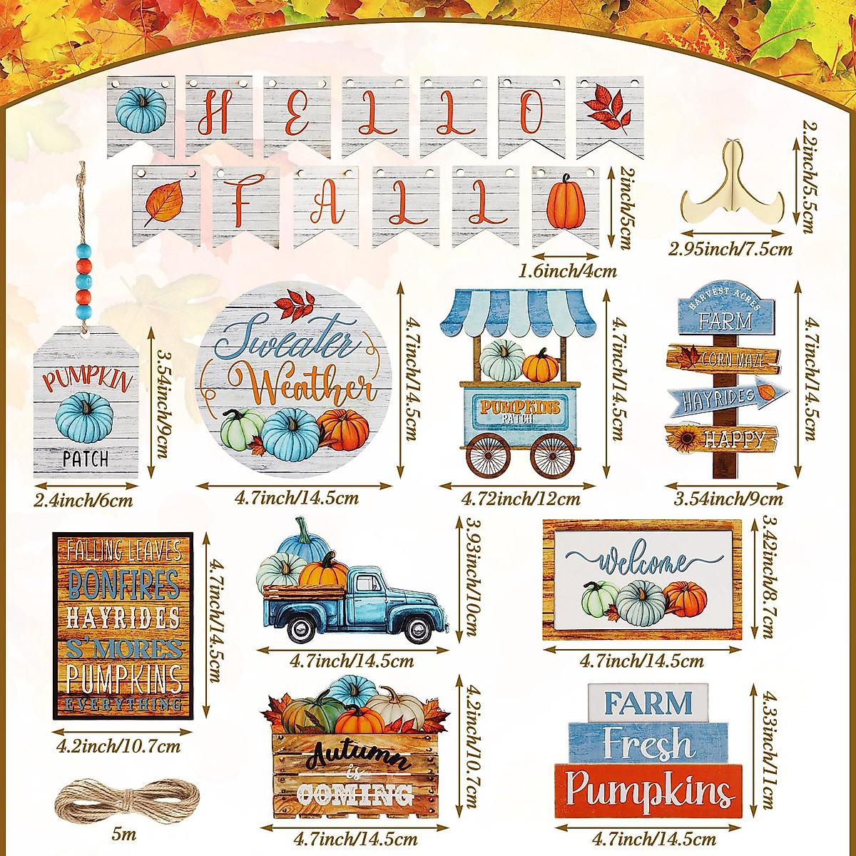 Bucherry 22 Pcs Thanksgiving Tiered Tray Decoration Fall Thanksgiving Decoration Farmhouse Rustic Wooden Sign Pumpkin Truck Blocks Autumn Wooden Sign for Fall Home Table Harvest Decor