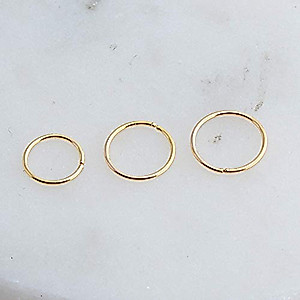 Fashion Art Jewelry Set of 3 Mismatched Small Huggie Hoop Earrings Gold Filled 22 GA Mini Hoops For Cartilage Helix Tragus Nose Ring Hoop (7mm 8mm 9mm | 22 GA, 14K Yellow Gold Filled)