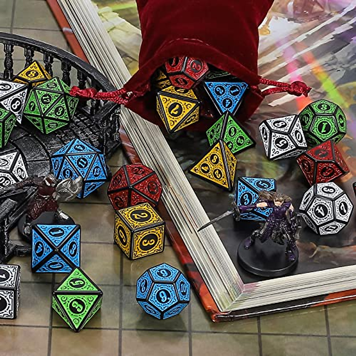 CiaraQ Polyhedral Dice with 5 Pouches, 5 Sets of Retro Dice for MTG DND Board Games, 35 Pieces