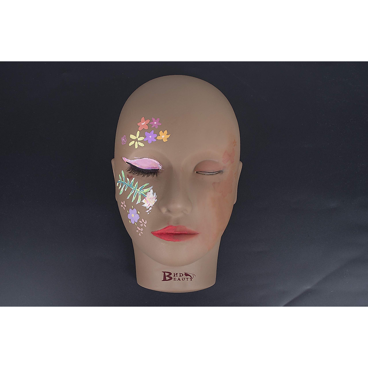 BHD BEAUTY Eyelash Practice Training Head for Makeup Cosmetology Dark Brown Flat Soft PVC Material Head with Mount Hole.