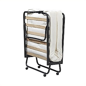 Pemberly Row Contemporary Metal Folding Bed with Memory Foam Mattress in Beige