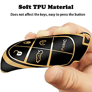 Key Fob Cover for Jeep with Keychain, Daemson Premium Soft TPU Full Protection Key Fob Case for Compass Cherokee Chrysler Challenger Dodge Grand Renegade Wrangler RAM Journey Dart Fiat Durango (Black)