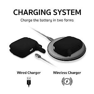 New SAMEO Design Soft Silicone Protective Case of AirPods Pro (Neck Strap, Case, Carabiner of 1 Set) DustProof, DropProof, Wireless Charing (Black)