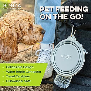 Bonza Large Collapsible Dog Bowl 1000 mL, Sturdy Reinforced Rim, Includes Carabiner & Water Bottle Holder Keychain