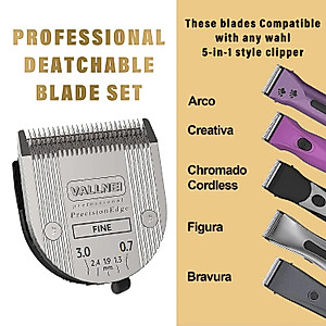 3 Pack Detachable Adjustable Pet Dog Grooming Clipper 5-in-1 Blade Compatible with WAHL Professional Animal Blade Arco, Bravura, Chromado, Creativa, Figura, and Motion Pet, Dog, and Horse Clippers
