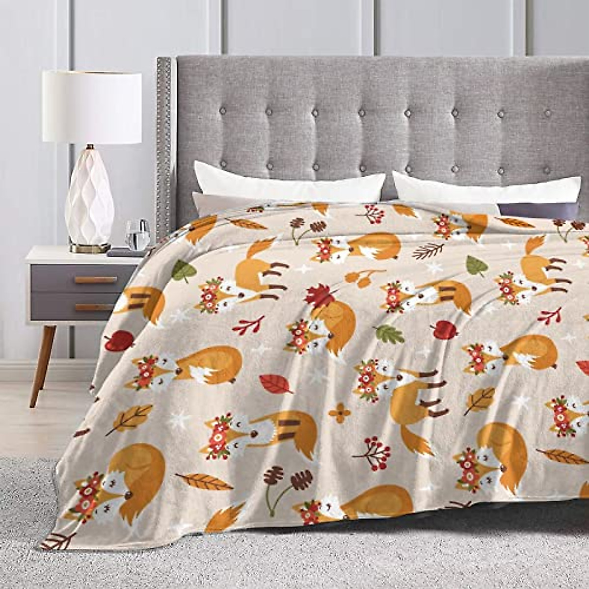 Cute Fox Blanket Soft Fleece Throw Blanket Cozy Fuzzy Warm Flannel Plush Throw Blankets for Couch Bed Sofa All Season Gift 50"X40"