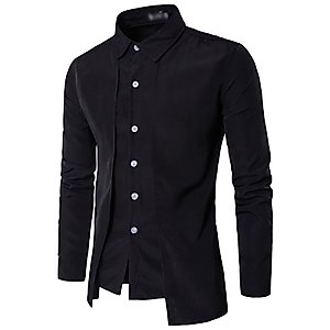 Men's Long Sleeve Prom Dress Shirts Classic Button Down Shirts Slim Fit Business Party Shirt Tops (Black,XX-Large)