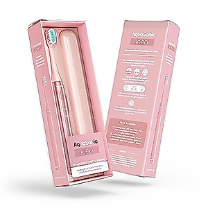 Aquasonic Icon ADA-Accepted Rechargeable Toothbrush | Magnetic Holder & Slim Travel Case | 2 Brushing Modes & Smart Timers | Modern & Convenient (Blush)