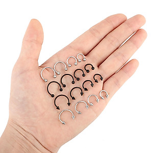 Yolev 16PCS Stainless Steel Nose Ring Septum Piercing Jewellery Horseshoe Piercing Jewelry Captive Bead Ring Helix Tragus Cartilage Earrings for Women Men