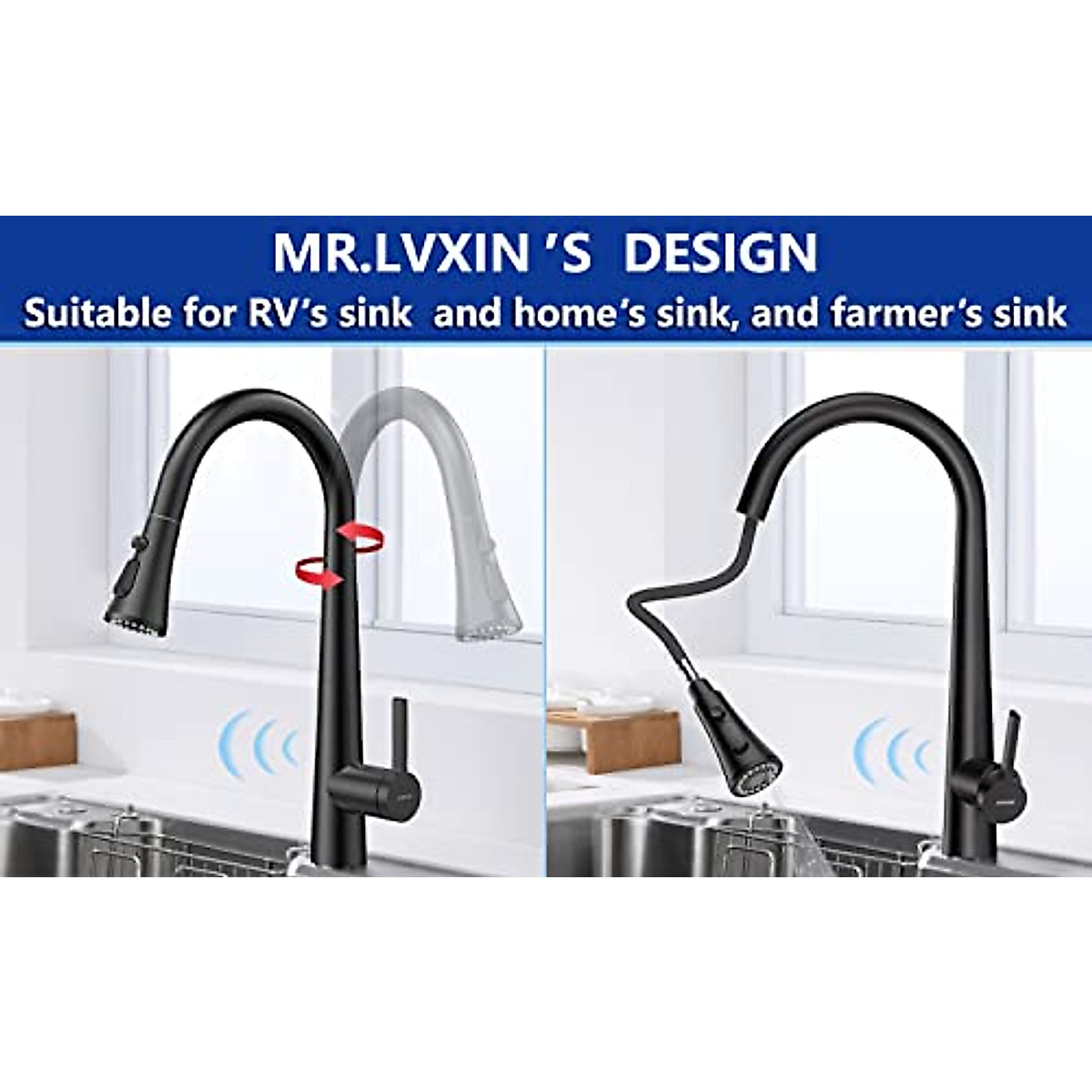 Touchless Kitchen Faucet Automatic Motion Sensor Activated Hands-Free Kitchen Sink Faucets 4Mode Pull Down Sprayer One/3 Hole Deck Plate, Kitchen Faucet for Sink w/ Smart Sensor, Auto Off