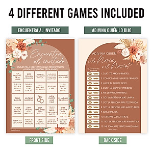 Boho Spanish Bridal Shower Games 20 Guests - Juegos Para Despedida De Soltera En Español, Wedding Shower Games, Bridal Shower Bingo In Spanish, Popular Bridal Shower Games Spanish Edition