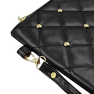 MOSSTYUS Women Wristlet Clutch Bag Purse Rhombus Rivets Handbag PU Leather Envelope Bag Large Wallets with Strap, Black
