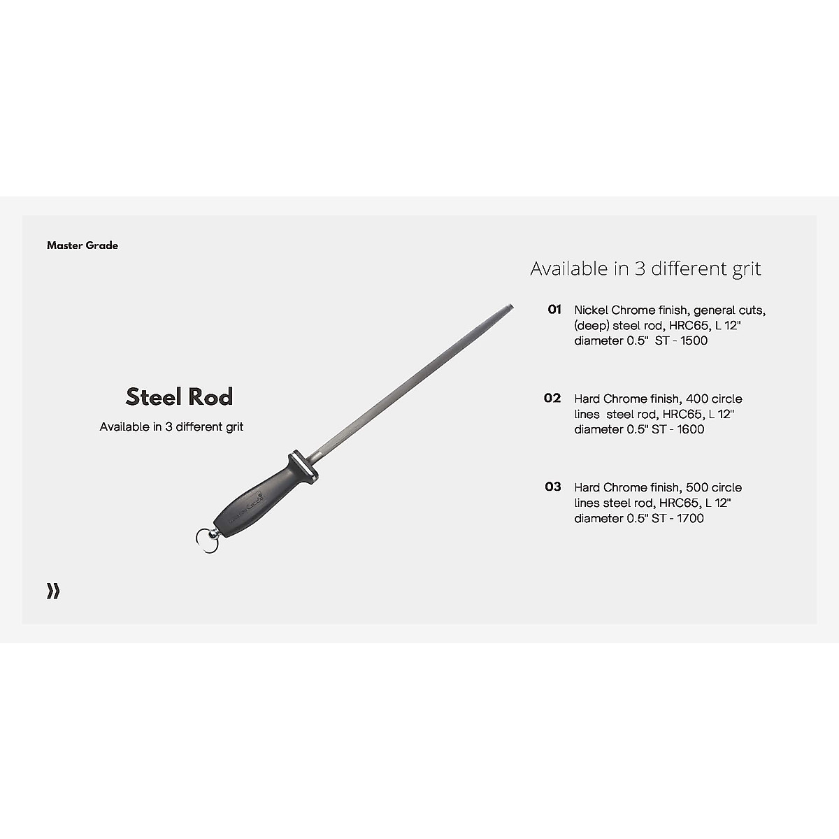 Master Grade ST-1700 Premium 12-inch Chef Knife Sharpener Sharpening Honing Steel With HRC 65 Steel Chrome