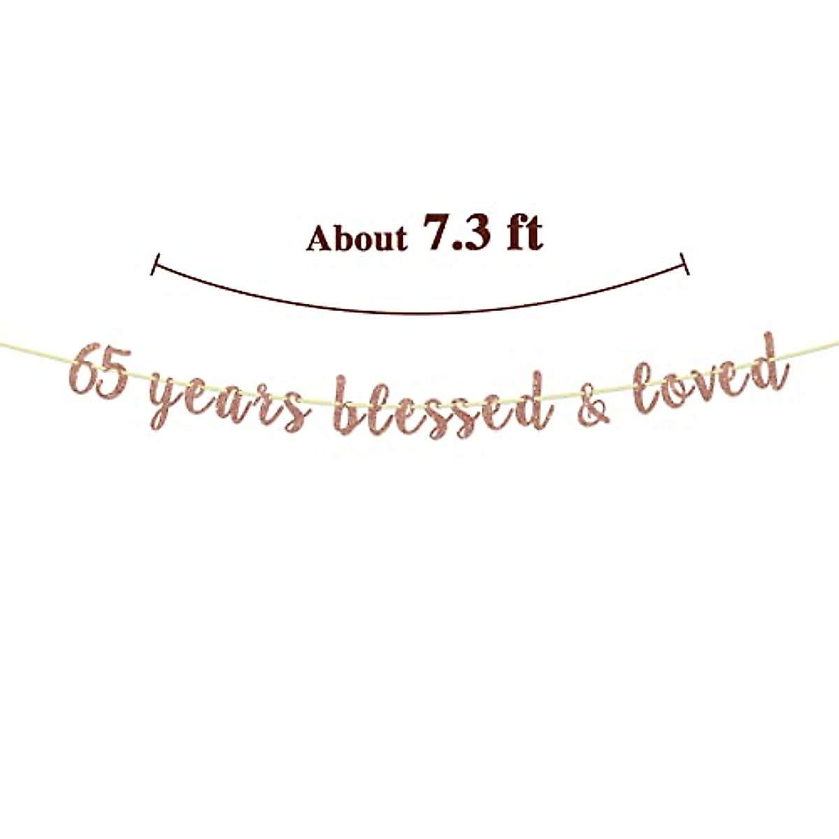 Aonbon Glitter 65 Years Blessed & Loved Banner - 65th Birthday / 65th Anniversary Banner, 65th Birthday / 65th Anniversary Party Decorations - Rose Gold (65)
