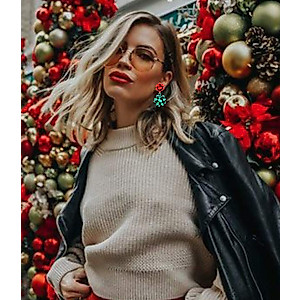 NVENF Christmas Earrings for Women Xmas Wreath Bow Earrings Long Tassel Christmas Tree Earrings Festive Gifts for Women Holiday Accessory (Style A - Christmas Tree)