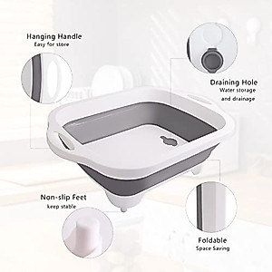 SEMSOIIO 1PCS Collapsible Cutting Board,Foldable Camping Dishes Sink Space Saving 3 in 1 Multifunction Storage Basket for Camping Accessories for RV Campers, Silicone Dish Tub for BBQ/Camping (Grey)