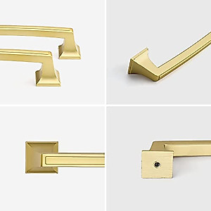 Haidms 10 Pack Brushed Gold Cabinet Pulls Gold Cabinet Handles, 5 inch Hole Centers Matte Gold Kitchen Cabinet Handles Vintage, Square Dresser Handles Solid Drawer Handles for Kitchen