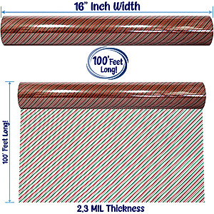 AnapoliZ Christmas Cellophane Wrap Roll | 100’ Ft. Long X 16” in. Wide | 2.3 Mil Crystal Clear Christmas Stripes Cellophane | Gifts, Baskets, Treats Wrapping Paper | Red and Green Stripes Cello Roll