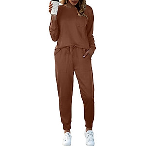 Bofell Womens Fall Fashion 2024 Lounge 2 Piece Outfits Soft Trendy Travel Clothing Joggers Sets Coffee XL