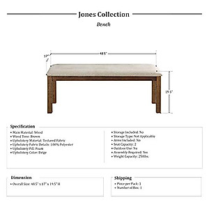 Lexicon Jones Dining Bench, Brown