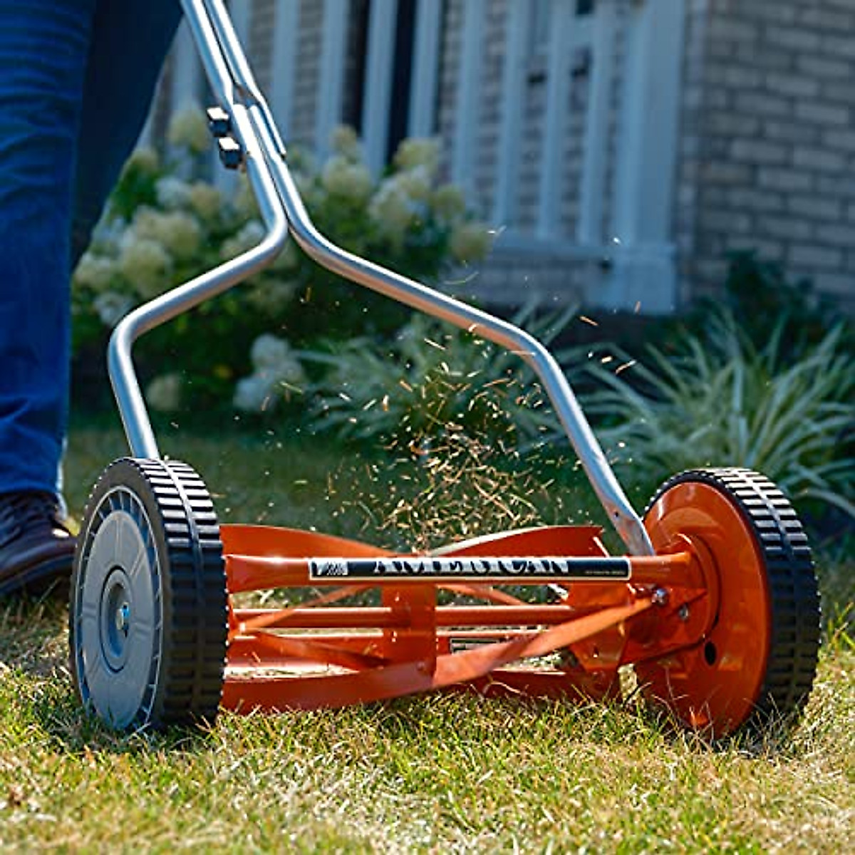 American Lawn Mower Company 1204-14 14-Inch 4-Blade Push Reel Lawn Mower, Red