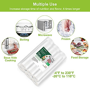 Bonsenkitchen Vacuum Sealer Rolls Bags, 6 Pack 11" x 20' 3 Rolls +8" x 20' 3 Rolls Storage Bags, BPA Free, Durable Commercial Customized Size Food Bags for Food Storage and Sous Vide Cooking VB3211