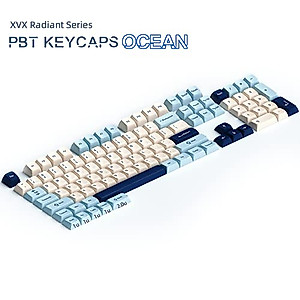 AHHC PBT Keycaps, Japanese Custom Keycaps, XVX Profile Keycaps Full Set for Cherry MX Switches Mechanical Keyboards, Thick Keyboard Keycaps with Key Puller (Blue)