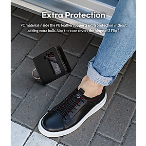 GOOSPERY Card Wallet Ring Case Compatible with Galaxy Z Flip 4 Case, Card Holder Pocket Storage Premium PU Leather Key Ring Wallet Cover, Black