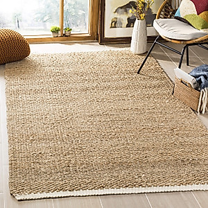 SAFAVIEH Natural Fiber Collection Area Rug - 8' x 10', Ivory & Natural, Handmade Jute, Ideal for High Traffic Areas in Living Room, Bedroom (NF465A)
