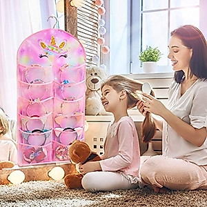 FIOBEE Girls Headband Holder Unicorn Wall Hanging Organizer with Pockets Hair Bow Storage Hairband Holder Display for Wall Closet Kids Room