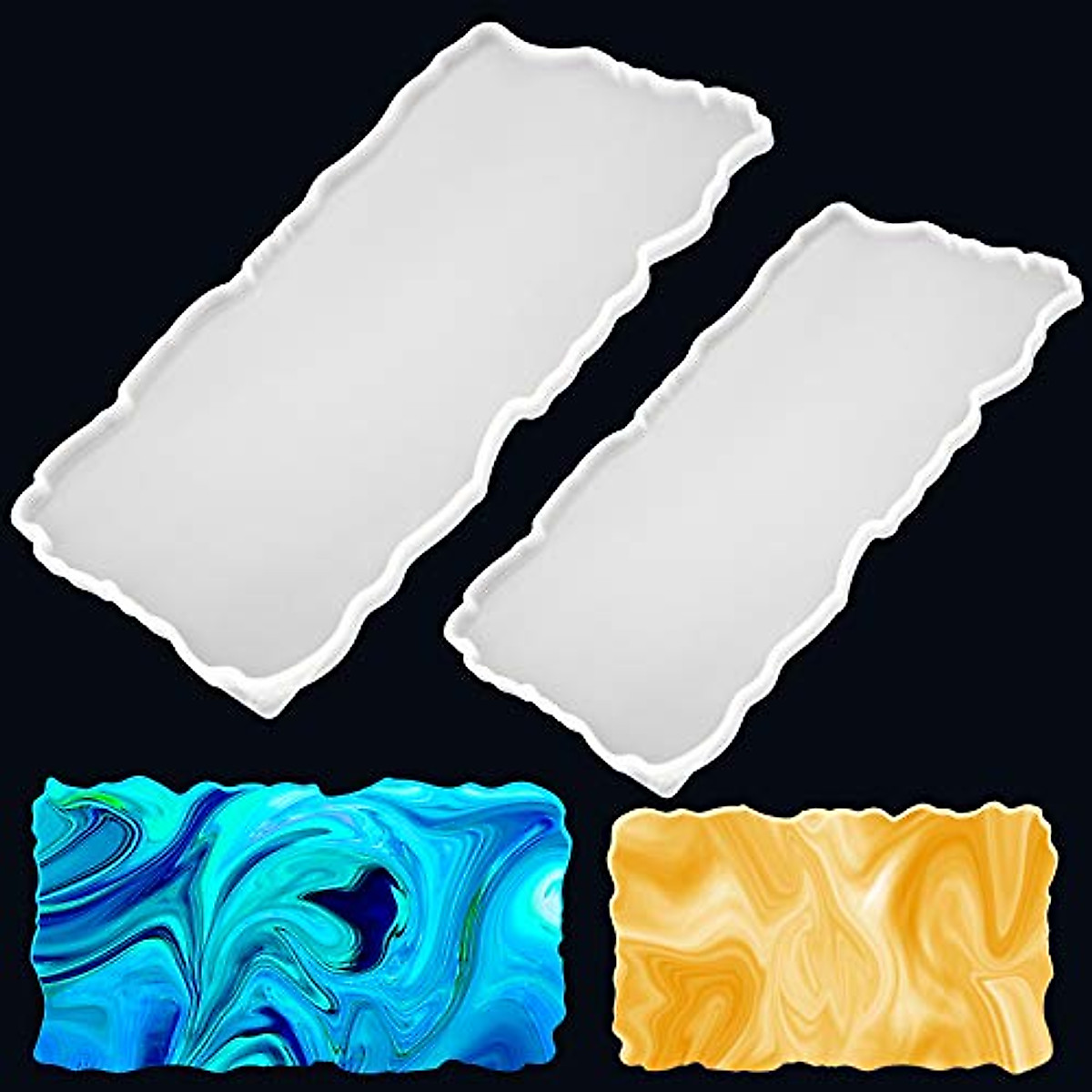 Rainmae Silicone Resin Tray Molds, Premium Geode Agate Platter Molds with 2pcs Geode Agate Tray Molds(8.3x13.9in & 6.9x12.4in), Epoxy Resin Casting Molds for Making Faux Agate Tray, Serving Board