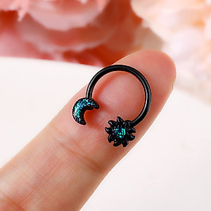 Melighting 16G Septum Rings Moon Daith Piercing Jewelry Sun Black Septum Jewelry 316L Surgical Steel Nose Rings Hoop Helix Earrings Cartilage Jewelry for Women