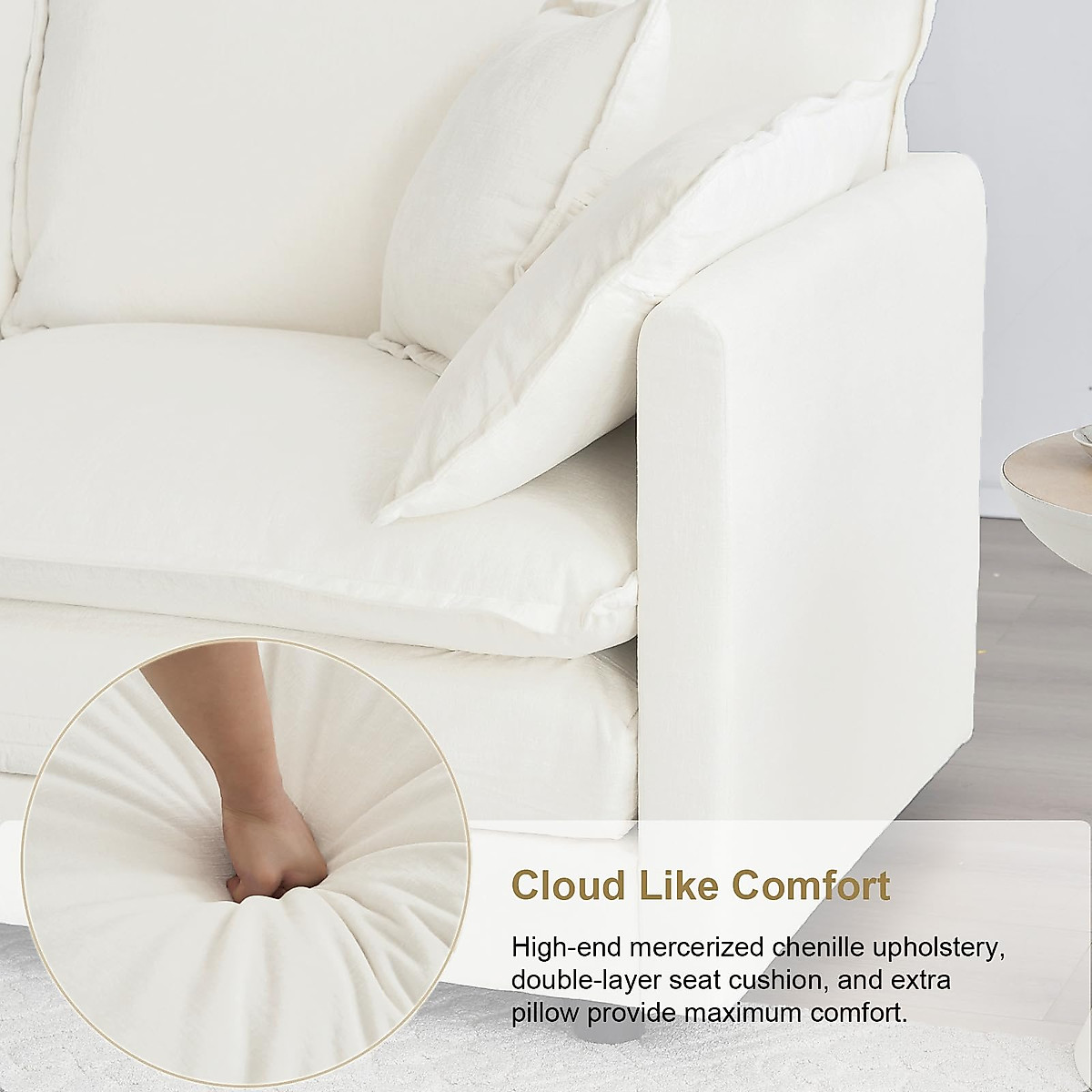 KIVENJAJA Chenille Single Sofa Chair, 41.4”W Oversized Accent Chairs, Modern Upholstered Deep Seat Comfy Armchair with Pillow for Living Room Bedroom Office Apartment, Beige