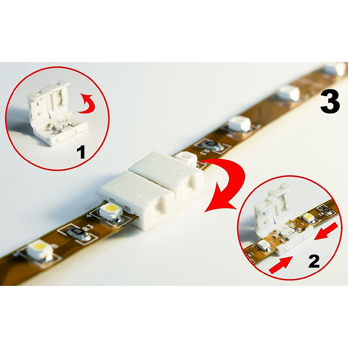 HitLights LED Light Strip Connector, 8mm Single Color 3528 - Gapless Strip to Strip, 10 Pack