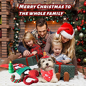 DARDOHIA Christmas Dog Toys for Small and Medium Dogs with Hat and Bandana Dog Christmas Stocking with Rope Toys and Squeaker Toys Christmas Puppy Chew Toys for Teething Bulk, 8 Pack