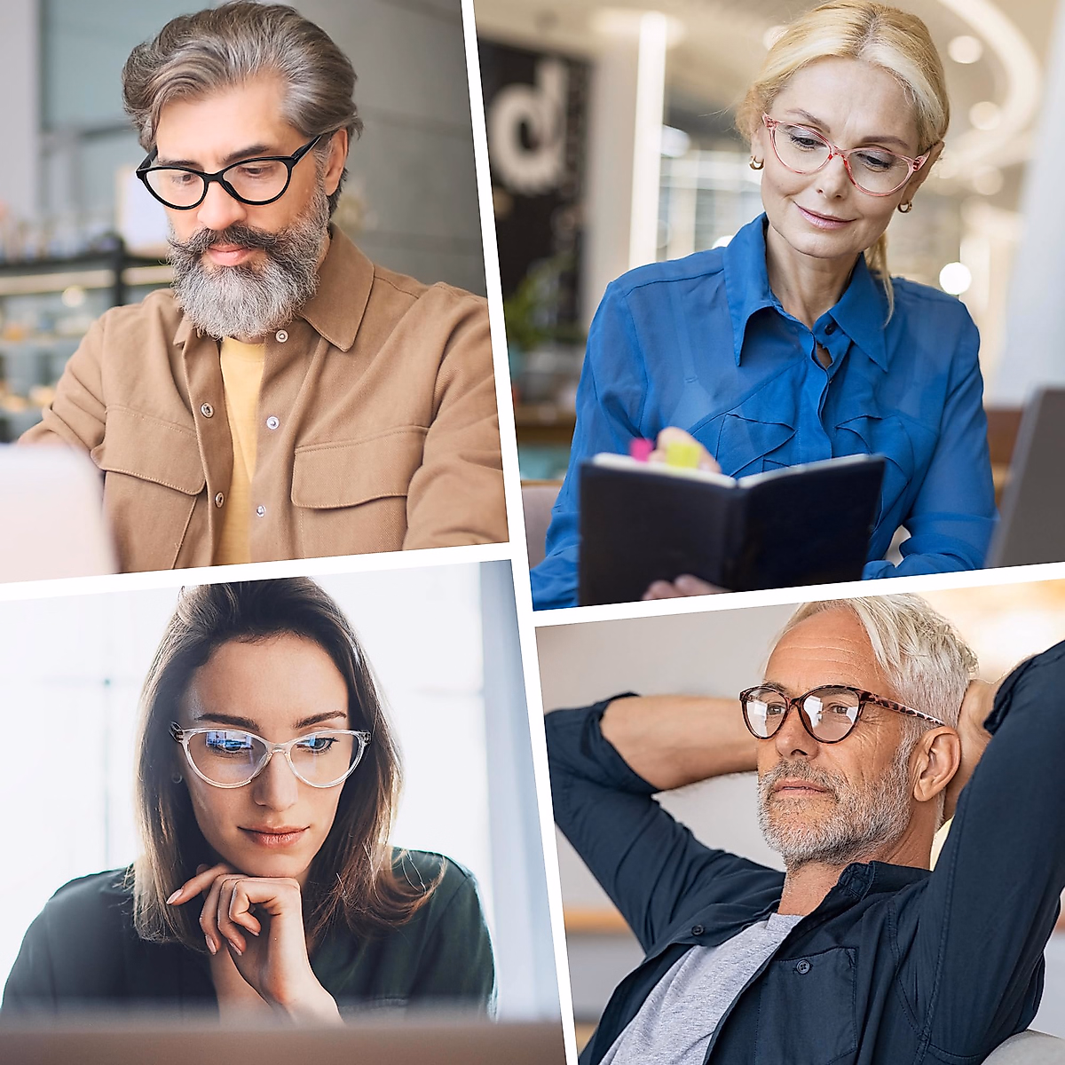 Przene 4 Pack Blue Light Blocking Reading Glasses,Cat Eye Reading Glasses With Spring Hinge Reader For Women/Men.(MIXED COLOR-C1, 2.0)