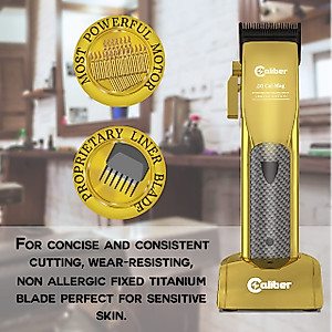 Caliber .50 Cal Limited Edition Clipper - Long Lasting 8+ Hours of Power - Ultra Low Noise Technology - Rechargeable Powerful Battery - Easy Zero Gap Cut - Hair Grooming Tool for Men (Gold)