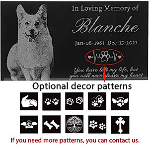 GYGYL Pet Memorial Stones, Black Granite Memorial Garden Stone Engraved with Pet's Photo, Customized Grave Marker, Gifts for Someone Who Lost a Loved One, or Pet, Dog, Cat (11X6 inches)