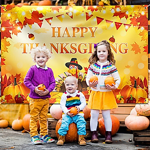 Thanksgiving Backdrop Thanksgiving Party Decorations Happy Fall Party Banner Birthday Banner Backdrop for Kids Party (Orange)