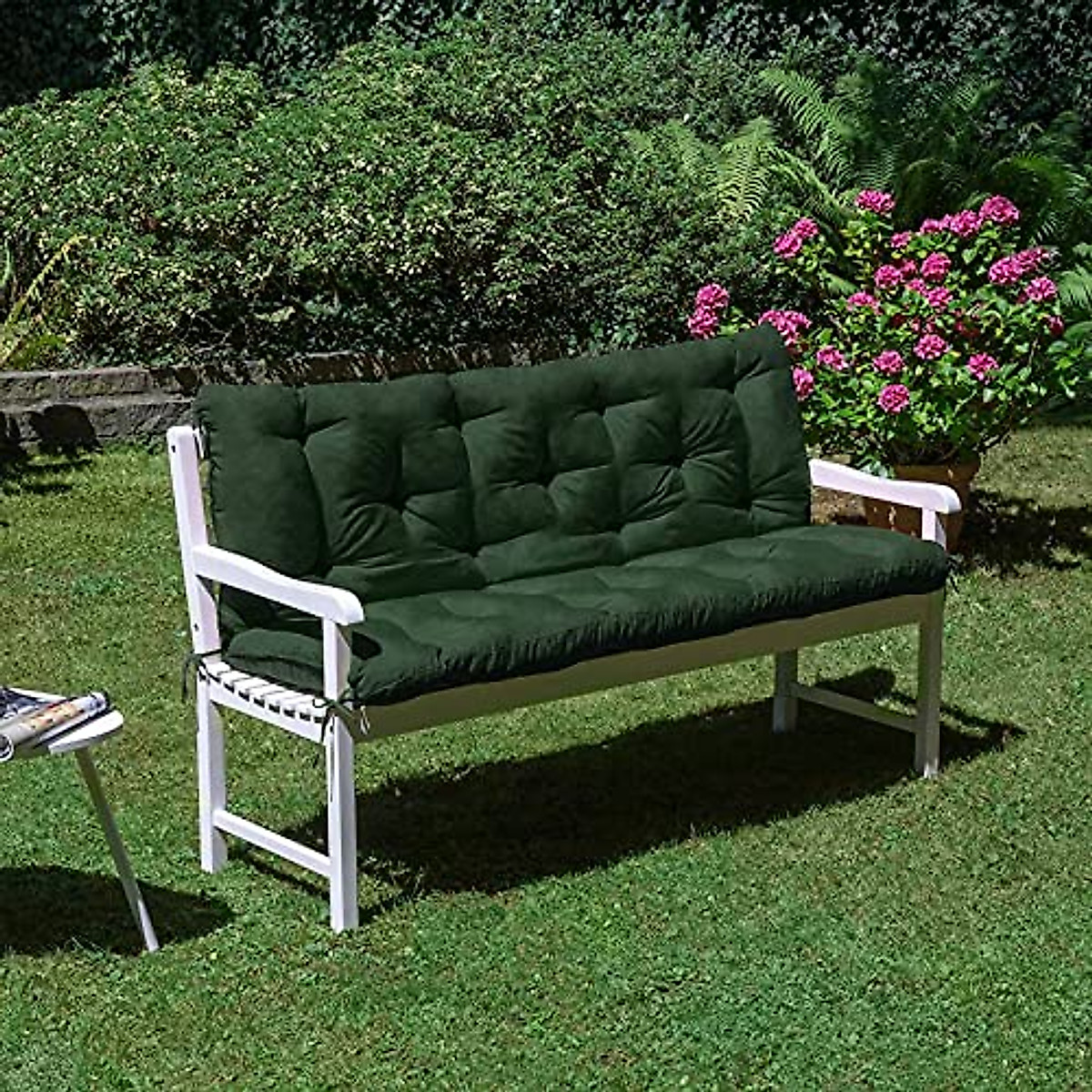 Swing Replacement Cushions 3 Seat, Bench Cushion for Outdoor Furniture Waterproof Thick Porch Swing Cushions with Backrest & Ties for Garden Patio, 60in*40in(Dark Green)