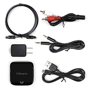 Aluratek ADB1B Bluetooth Audio Receiver and Transmitter, 2-in-1 Wireless 3.5mm, AUX, Optical Audio Adapter, Pairing with 2 Bluetooth Headphones Simultaneously in Transmitter Mode, Small