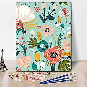 TISHIRON Oil Hand Painting DIY Paint by Numbers for Adults Beginner Bohemian Floral Pattern Drawing with Brushes Living Room Bedroom Decor Gifts for Home Decorations 16x20Inch