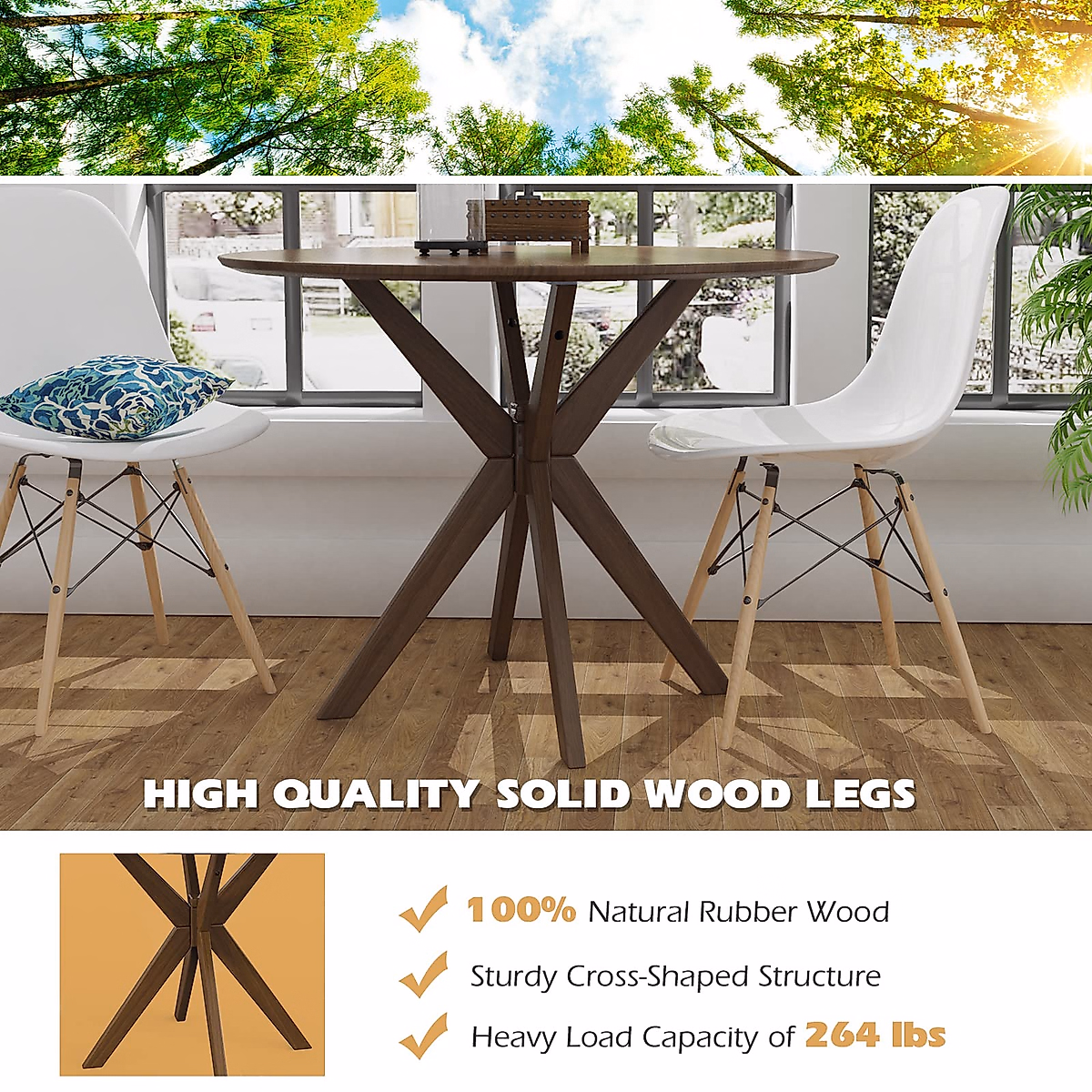 Giantex 36" Round Wood Dining Table, Farmhouse Kitchen Table w/Intersecting Pedestal Base & Solid Wood Legs, Vintage Coffee Table for Small Spaces, Brown